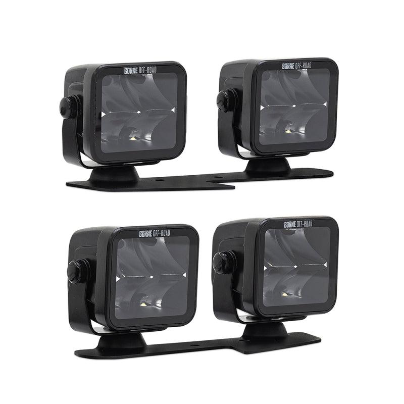 Borne Off-Road Light Pods 4pc Ditch 3x3 Flood Upfit for 21+ Ford Bronc ...