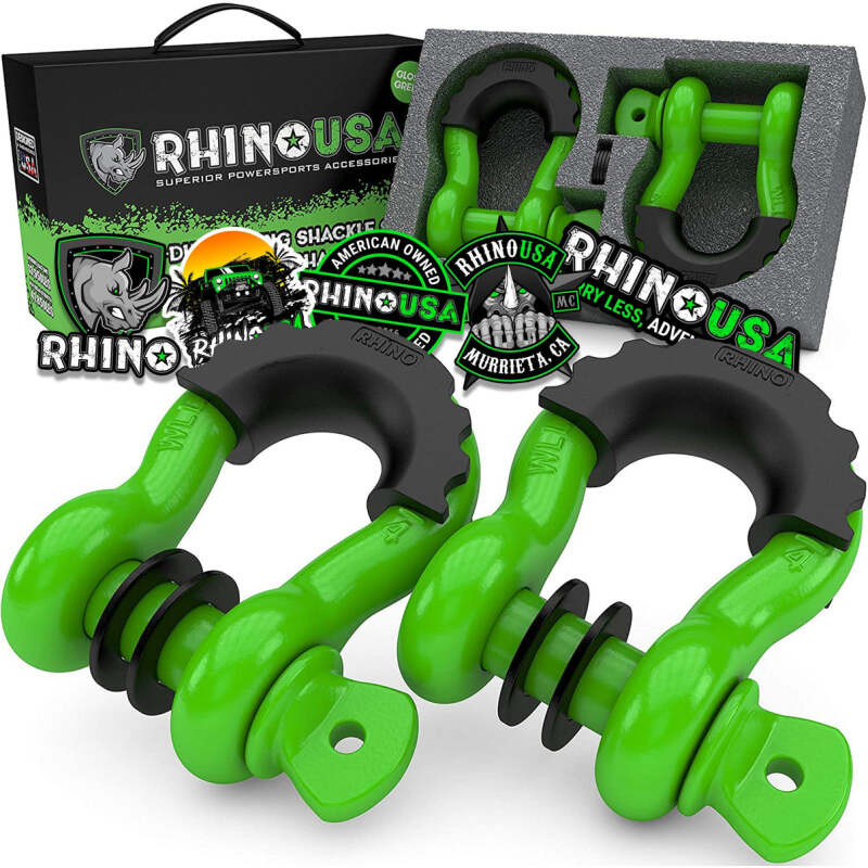 Rhino USA 3/4In D-Ring Shackle Set (2-Pack)(Green) | RNO-GRN-SHACKLES ...